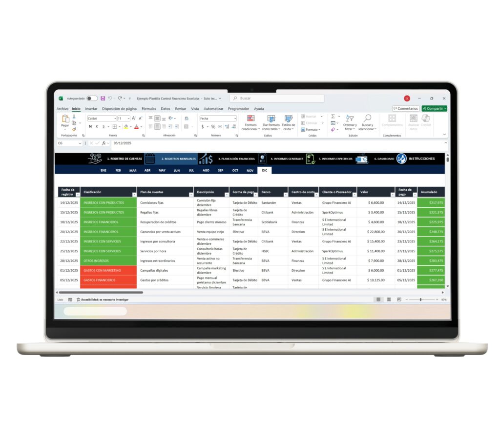 Control Financiero en Excel | Dashboard Financiero en Excel