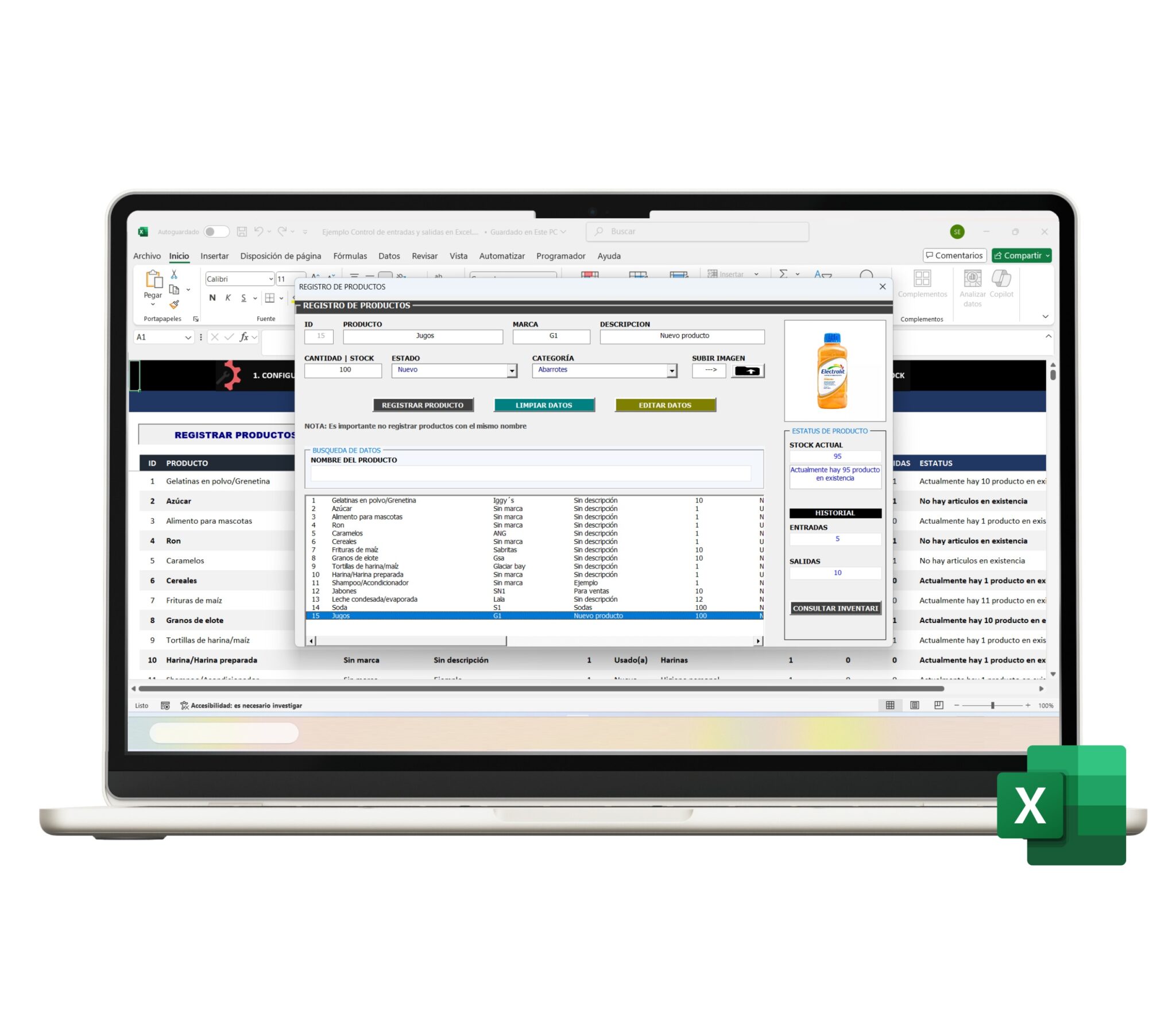 Plantilla Control de Entradas y Salidas de Almacén en Excel
